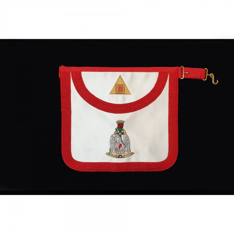 Tablier IV° Ordre GCGF, rectangle, satin, pélican, compas /segment INRI ...